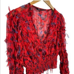 Zara | Tops | Zara Fringe Red Top | Poshmark